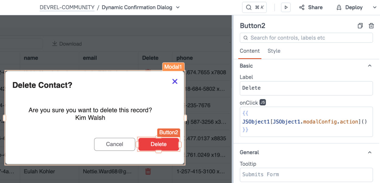Building a Dynamic Confirmation Modal | Appsmith Community Portal